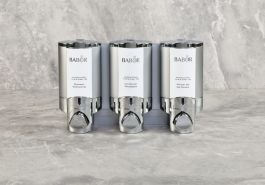 AVIVA III Satin Silver/Chrome Amenity Dispenser for BABOR